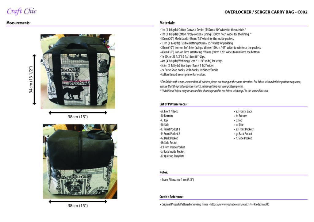 C002 – Overlocker / Serger Carry Bag – CraftChic